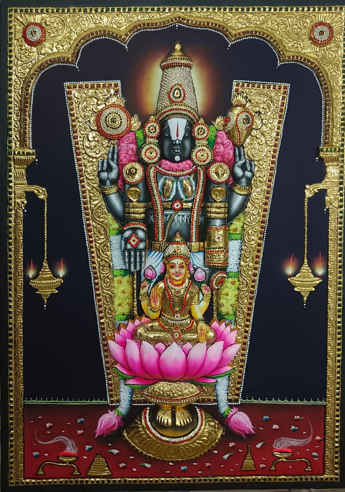 Lakshmi Balaji 3D Embossed Tanjore Painting - Bavin Tanjore Paintings